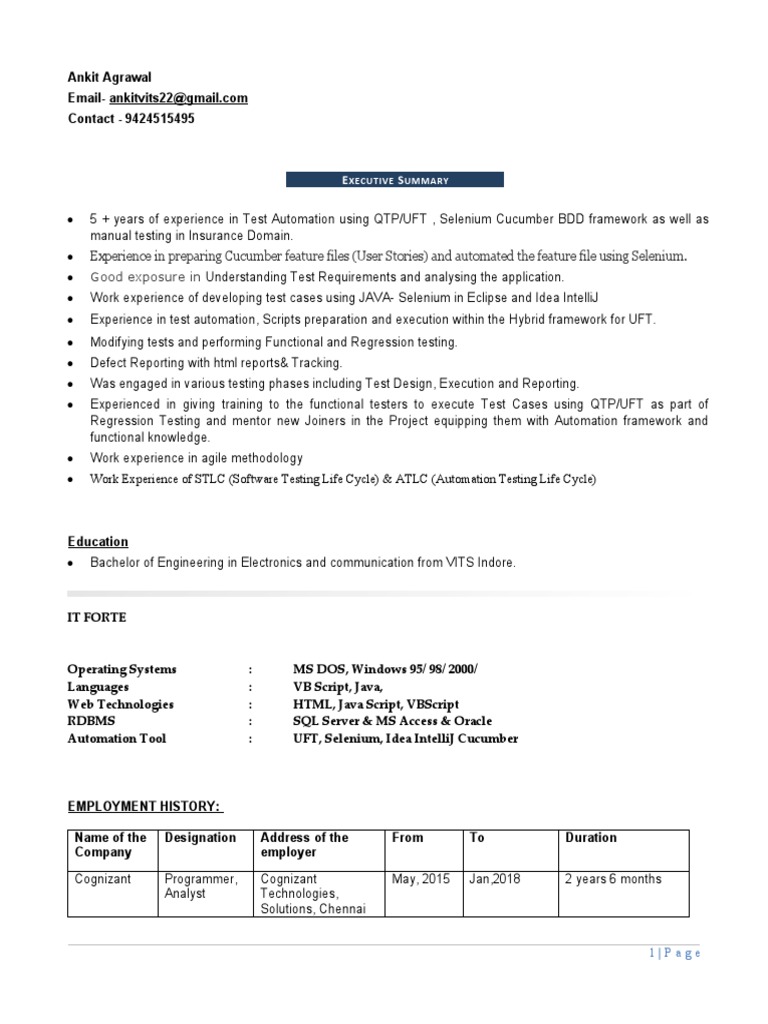 Experience in Preparing Cucumber Feature Files (User Stories) and ...