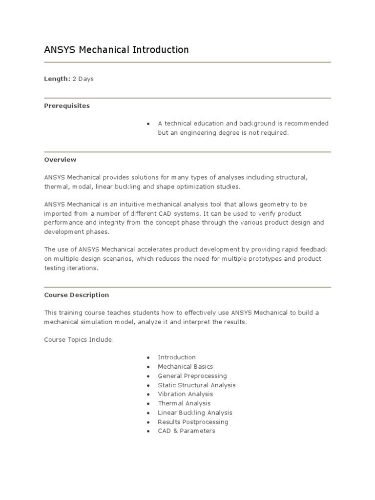 ANSYS Mechanical Training Course | PDF
