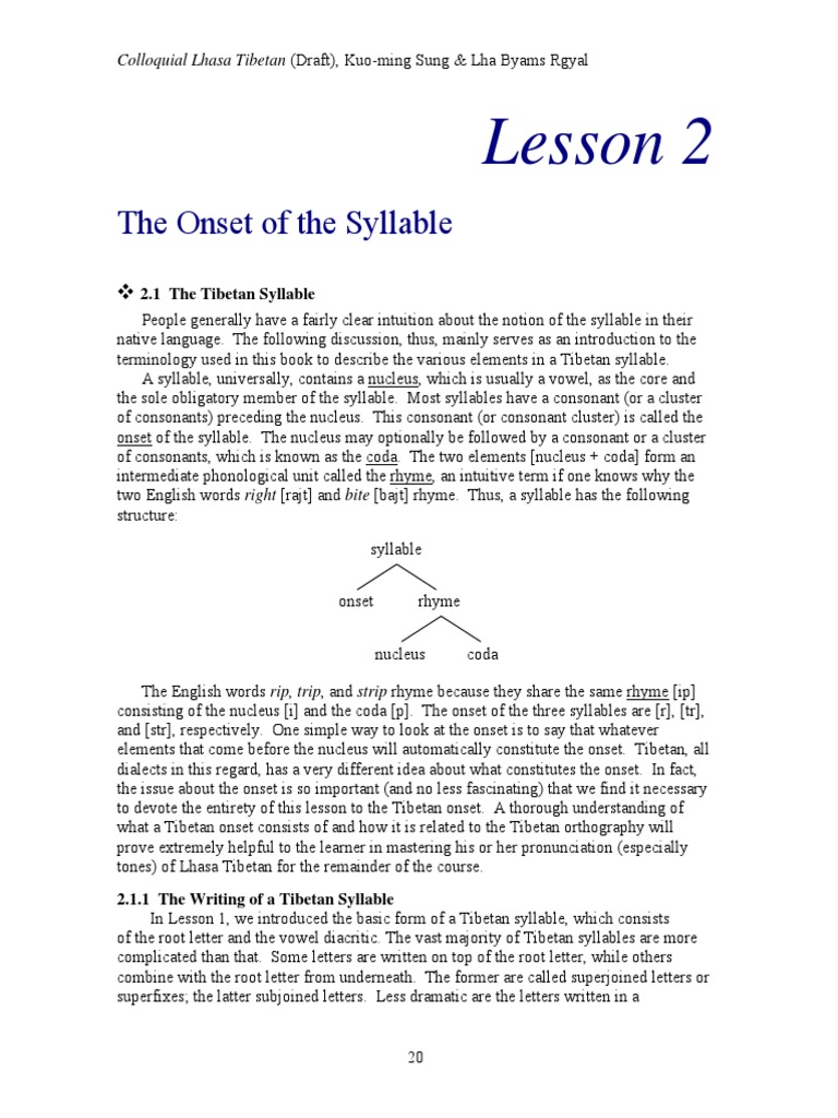 Lesson 2: The Onset of The Syllable | PDF | Syllable | Phonology