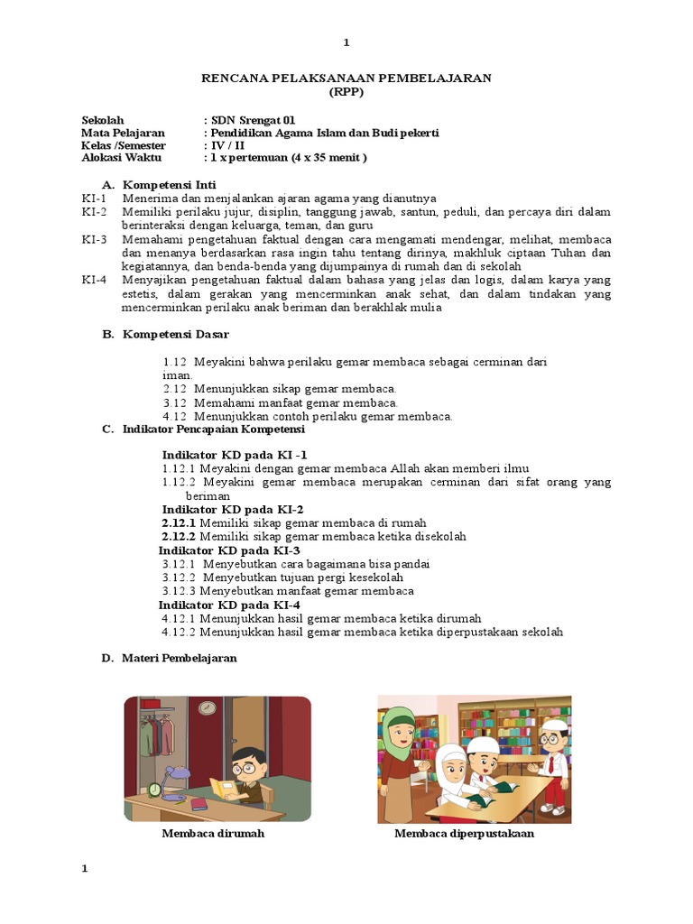 RPP SDN Srengat 01: Gemar Membaca | PDF