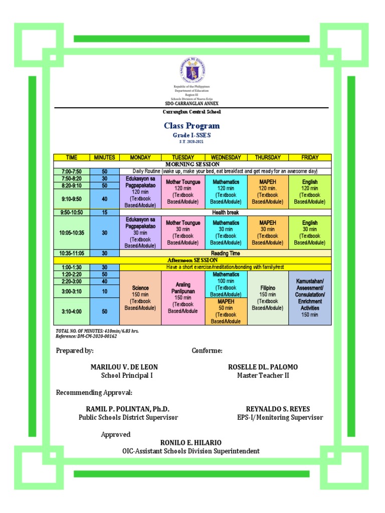 Grade 1 Class Schedule | PDF