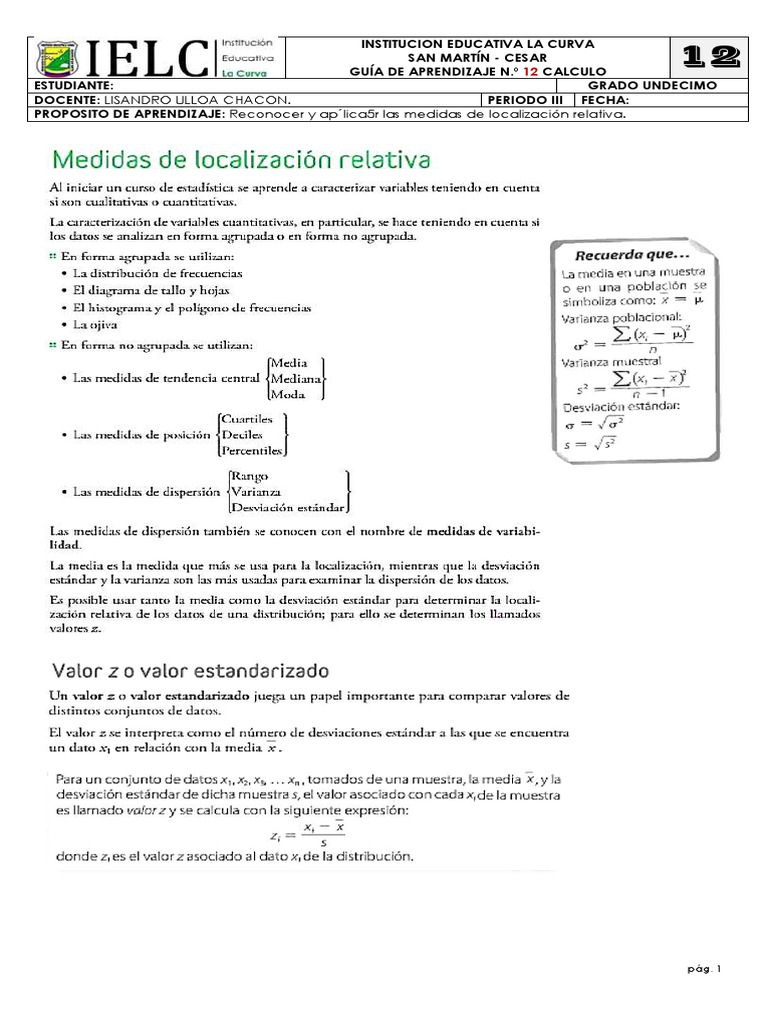 Guia 12 - Calculo (11°) - Estadistica y Probabilidad | PDF | Ciencia y ...