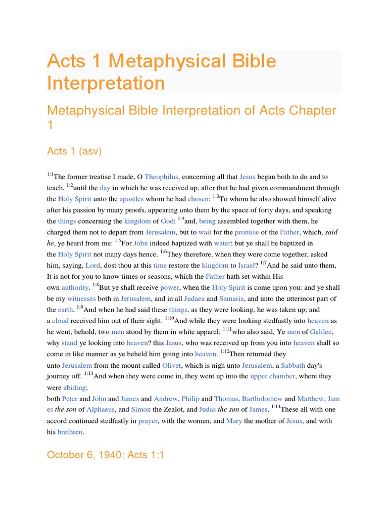 Acts 1 Metaphysical Bible Interpretation | PDF | God The Father ...