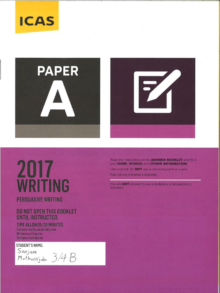 ICAS Writing Persuasive 2017 Paper A | PDF