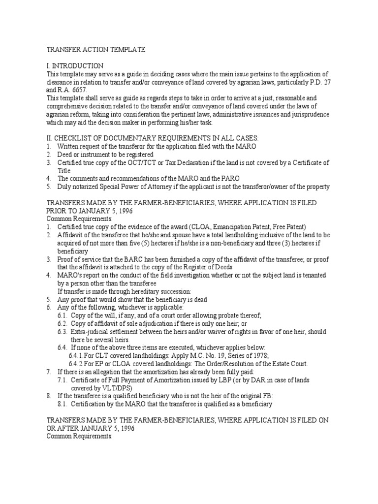 LRA DAR Clearance Action Template | PDF | Deed | Leasehold Estate
