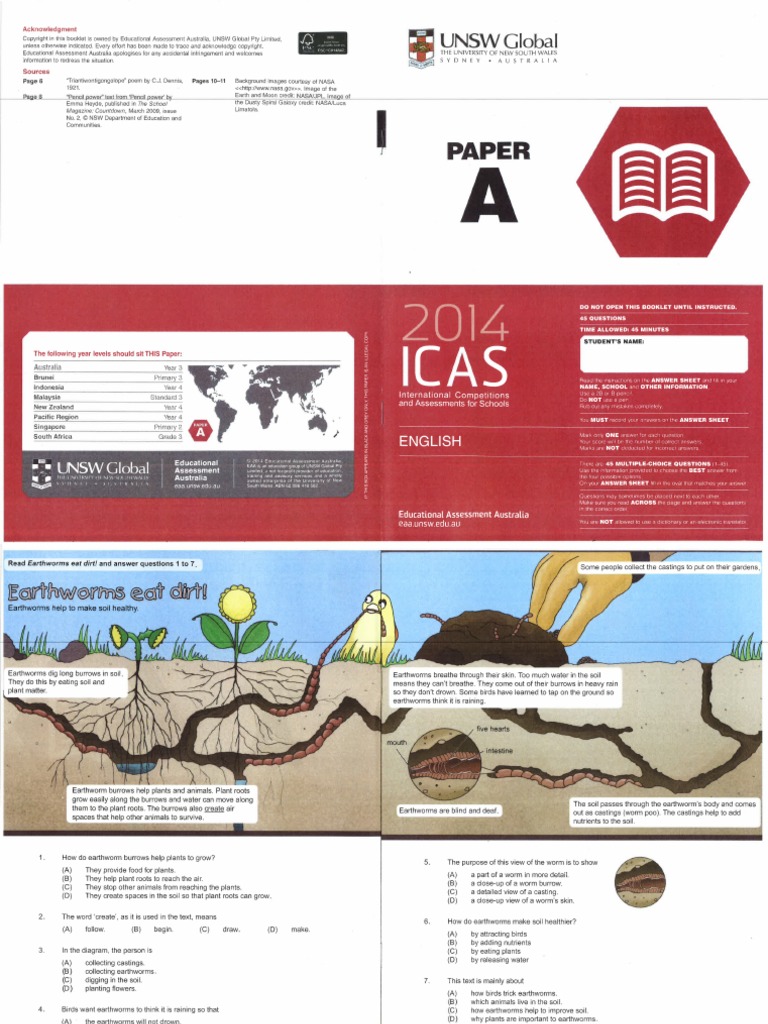 ICAS English 2014 Paper A | PDF