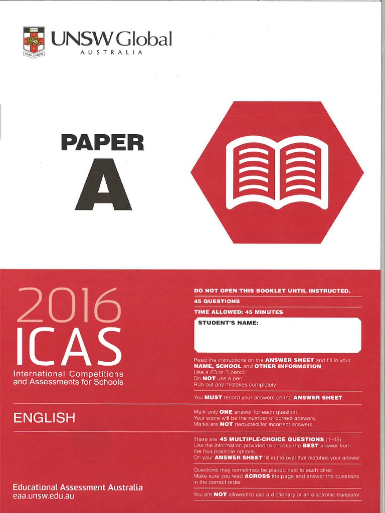 ICAS English 2016 Paper A | PDF