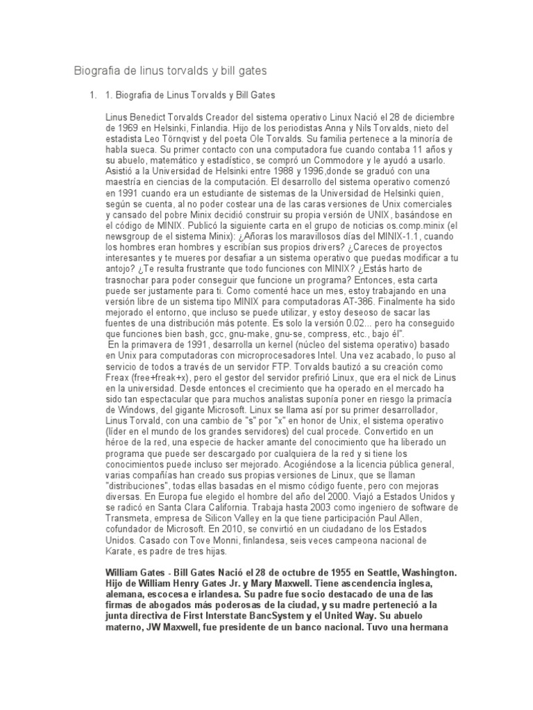 Biografia de Linus Torvalds y Bill Gates | PDF | Microsoft ...