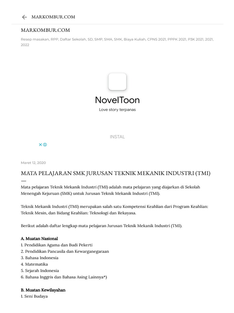 Mata Pelajaran SMK Jurusan Teknik Mekanik Industri (TMI) | PDF