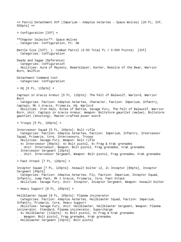 Space Wolves 500pt Patrol Detachment | PDF | Warfare | Military Science