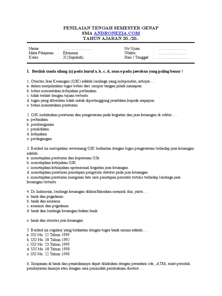Soal UTS Ekonomi Kelas 10 Semester 2 | PDF | Bisnis | Pengelolaan Keuangan & Uang