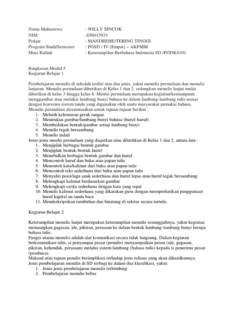 Ringkasan Modul 2 Dan 3 Pembelajaran Terpadu Di SD | PDF
