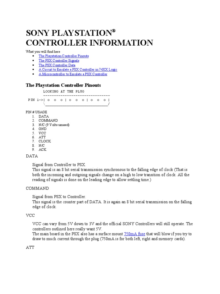 Sony Playstation Controller Information | PDF | Transmission Control ...