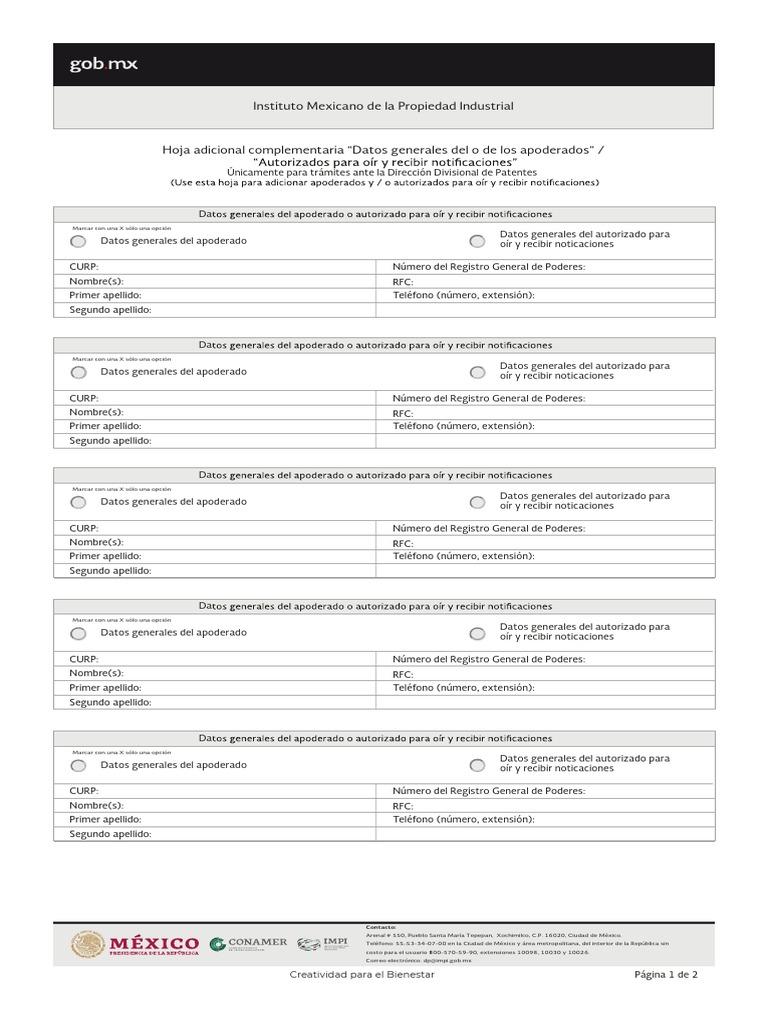 Hoja Adicional Complementaria Datos Generales Del o de Los Apoderados Autorizados para o R y ...