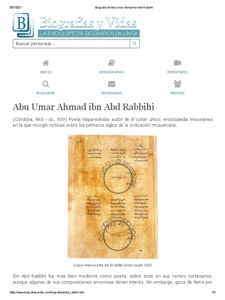 Biografia de Abu Umar Ahmad Ibn Abd Rabbihi | PDF | Biografía ...