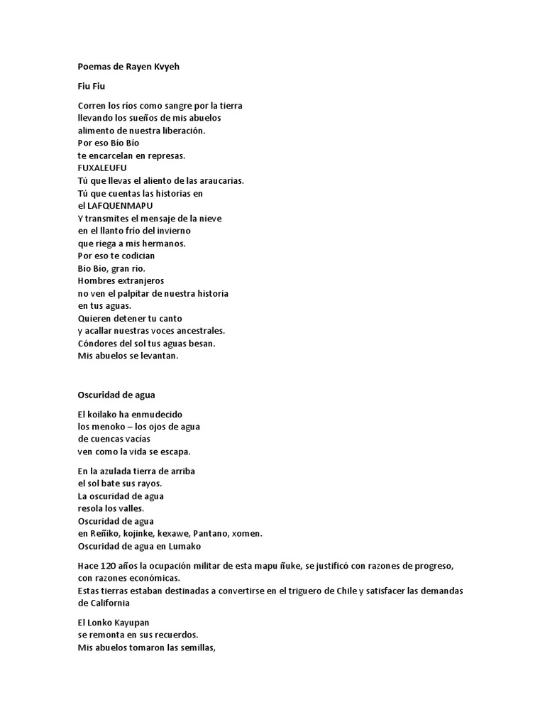 Selección de Poemas - Poetas Mapuches en Defensa Del Agua | PDF ...