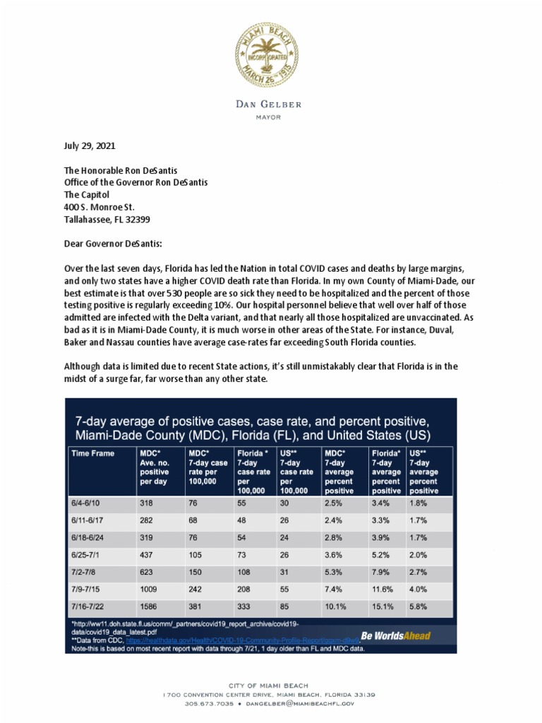 Miami Beach Mayor Dan Gelber's Letter To Gov. Ron DeSantis | Download ...