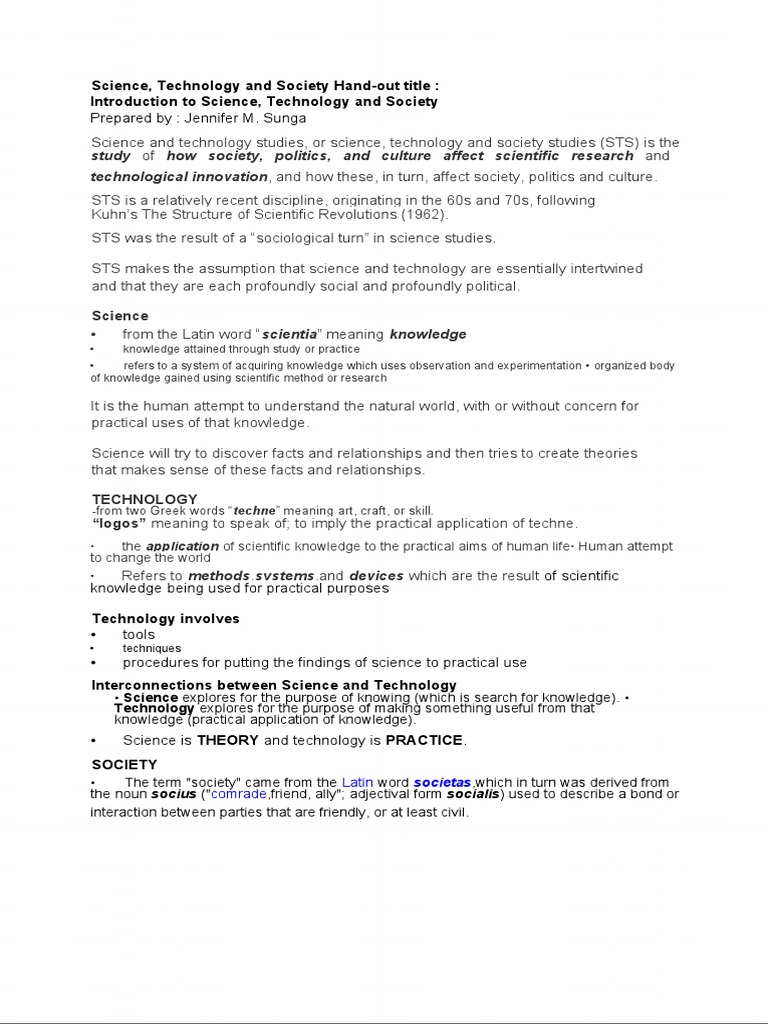 Handout - Introduction To STS | PDF | Social Science | Philosophy