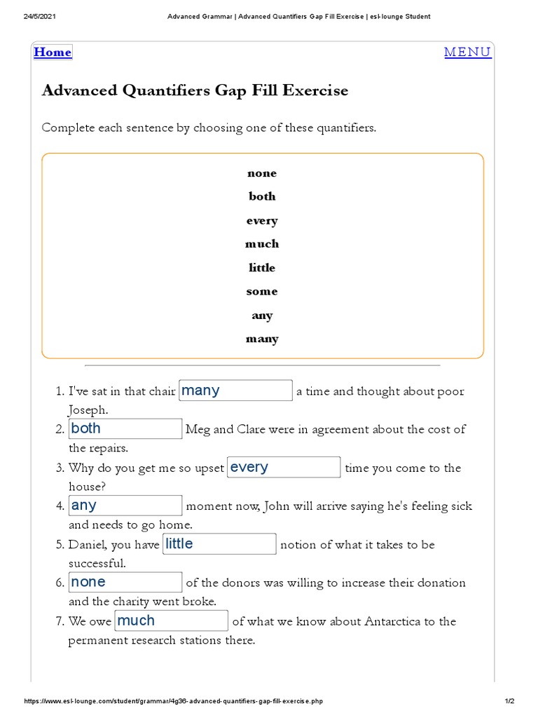 Advanced Quantifiers Gap Fill Exercise: Many Both Every Any Little None Much | PDF | Apple Inc ...
