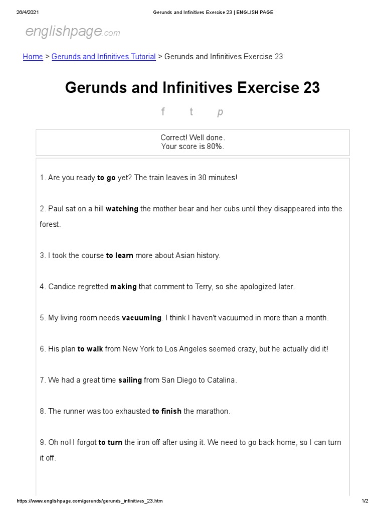 Gerunds and Infinitives Exercise 23 - ENGLISH PAGE | PDF | Semantic ...
