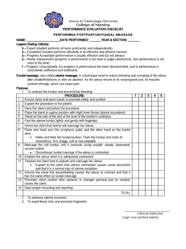 College of Nursing: Performing Postpartum Fundal Massage | PDF | Uterus ...