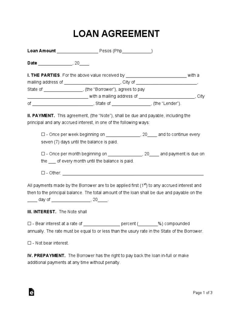 Loan Agreement: Page 1 of 3 | PDF | Interest | Loans