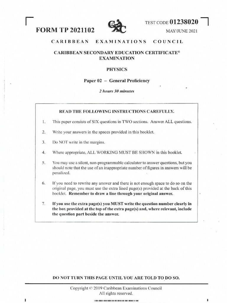 CSEC Physics June 2021 P2 | PDF
