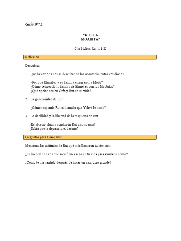 La generosidad y devoción de Rut al cuidar de su suegra Orfá | PDF