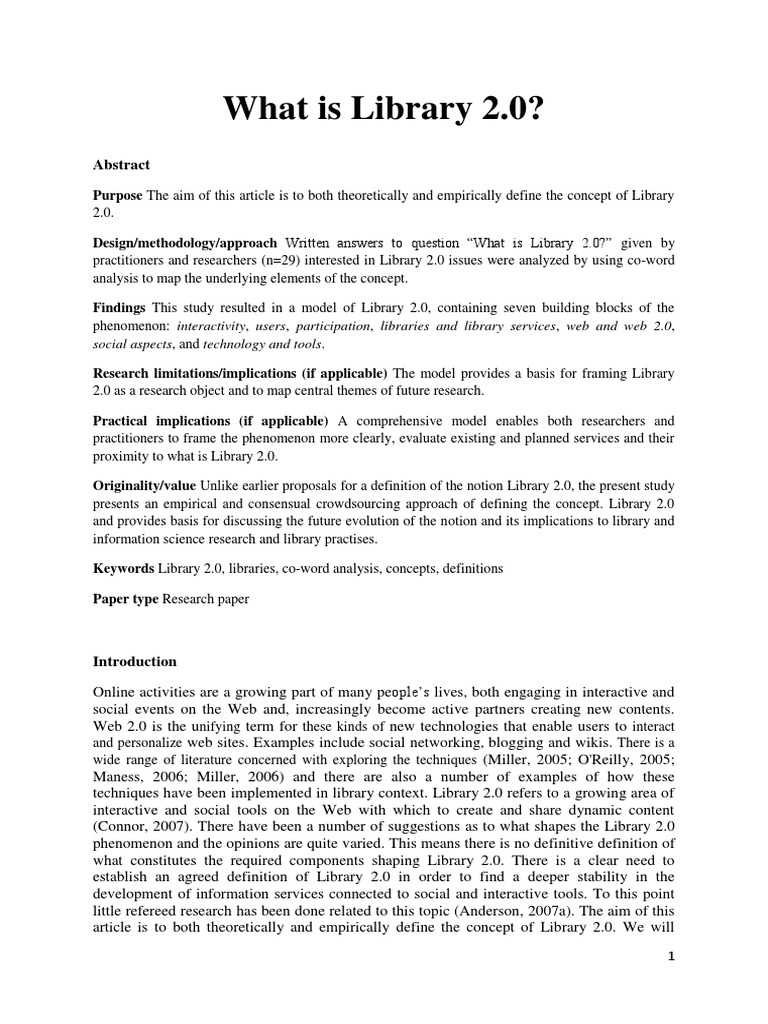 What Is Library 2.0?: Social Aspects, and Technology and Tools | PDF ...