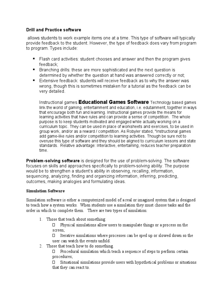 Educational Games Software: Drill and Practice Software | PDF | Tutorial | Simulation