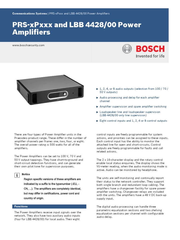 Communications Systems - Prs XPXXX and LBB 4428/00 Power Amplifiers | PDF | Decibel | Amplifier