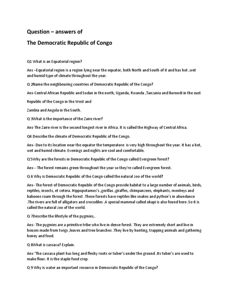 Question - Answers of The Democratic Republic of Congo | PDF ...