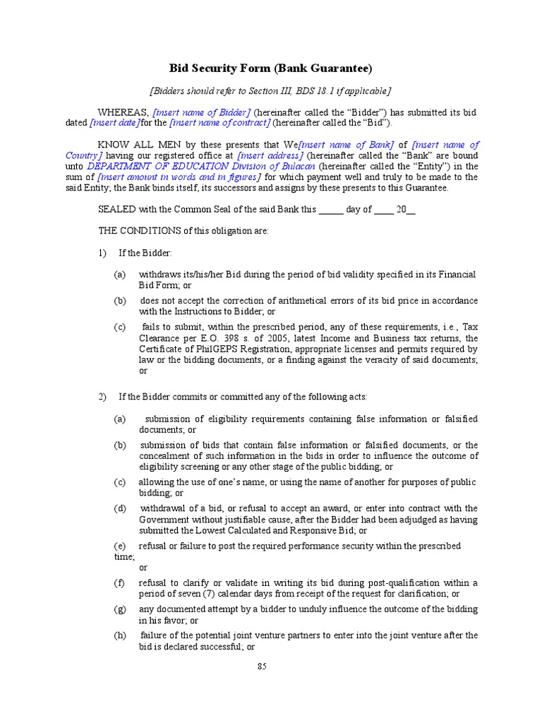 Bid Security Form (Bank Guarantee) | PDF | Guarantee | Banks