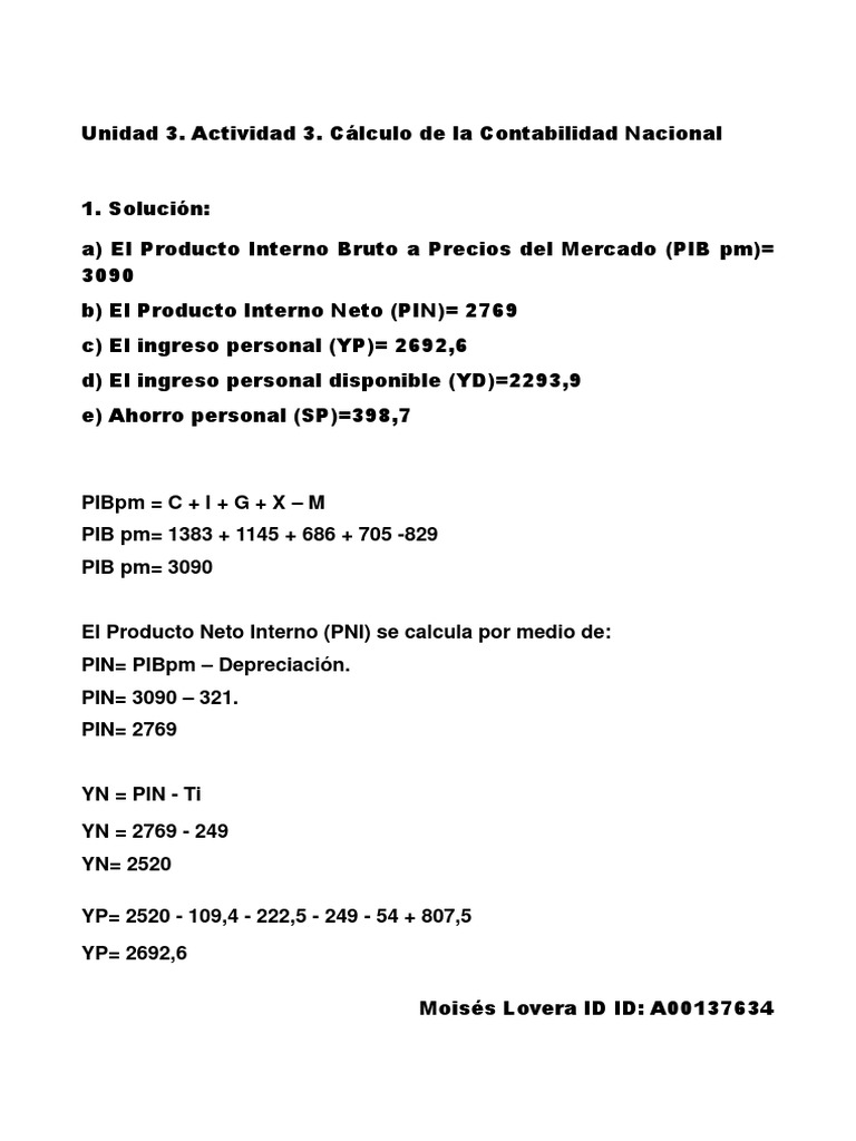 Cálculo de Contabilidad Nacional: PIB y Ahorro | PDF | Negocios