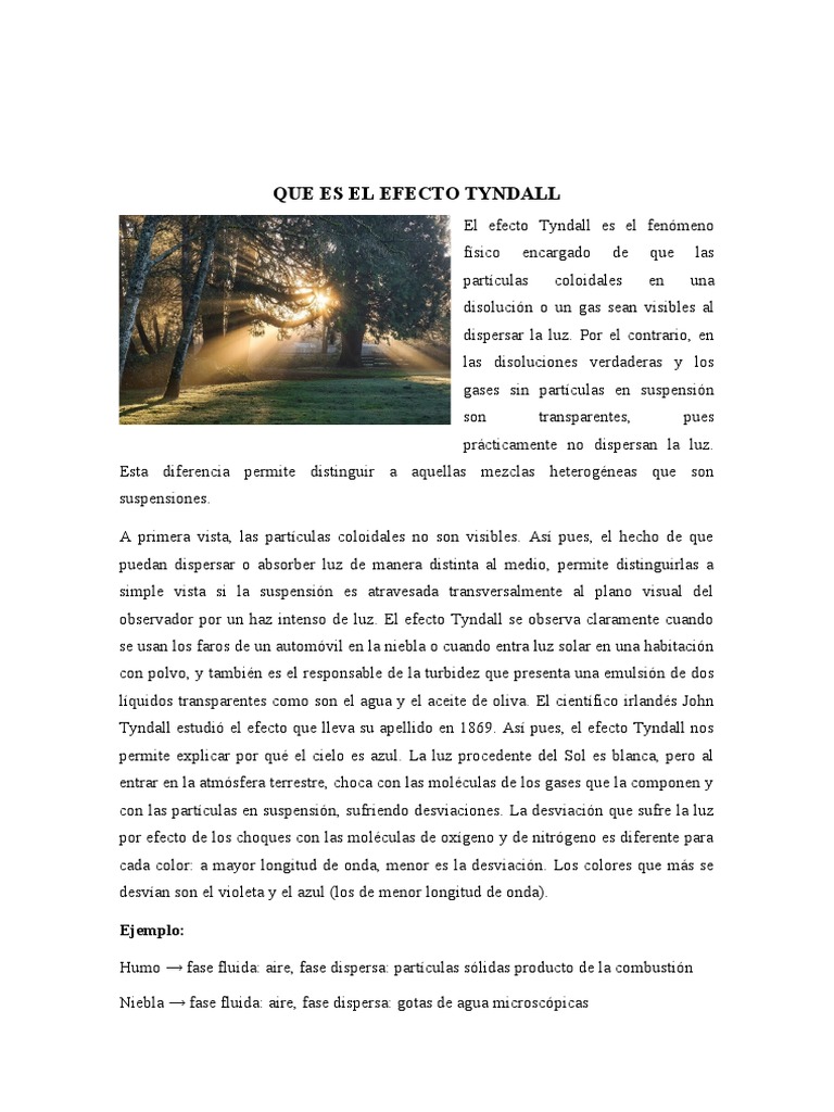 Que Es El Efecto Tyndall | PDF | Materia suave | Física Aplicada e Interdisciplinaria