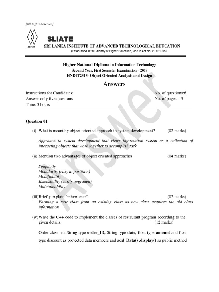 2018 Ooad Answers Pdf Inheritance Object Oriented Programming Method Computer Programming 