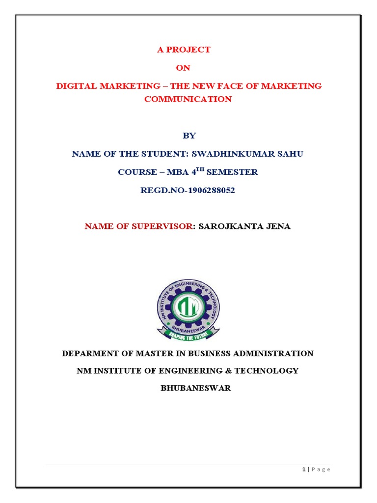 A Project ON Digital Marketing - The New Face of Marketing ...