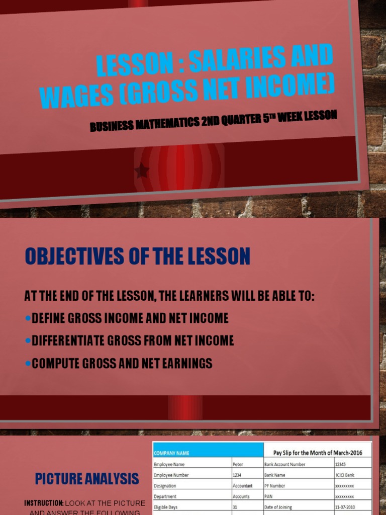 BUSINESS MATHEMATICS 2ND QUARTER 5th WEEK LESSON GROSS NET INCOME | PDF ...