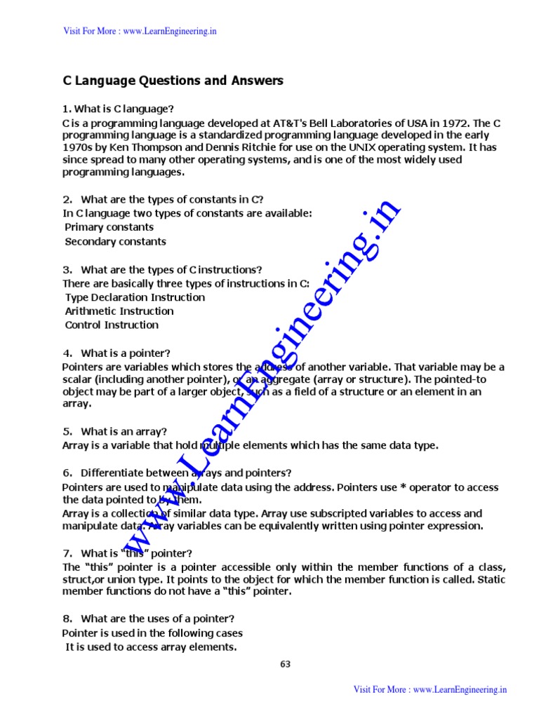C Language Questions and Answers: Visit For More: WWW ...