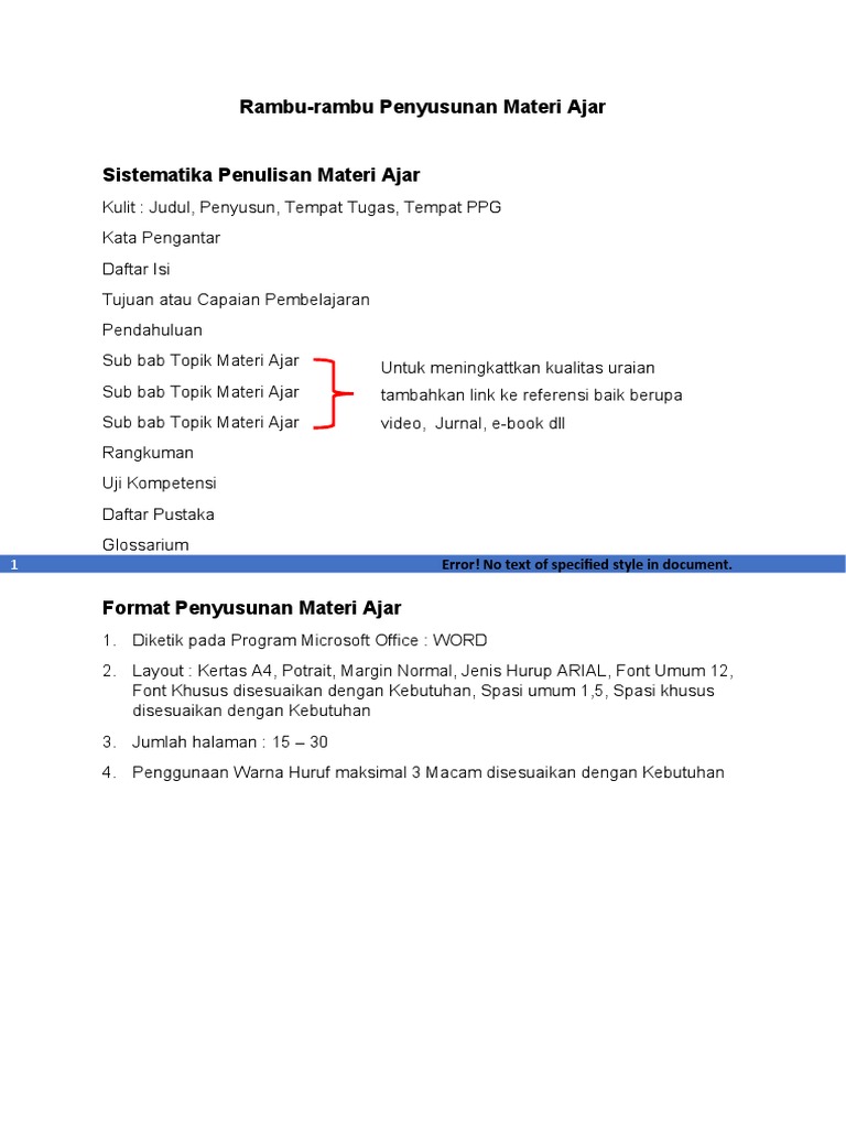 Rambu-Rambu Penyusunan Materi Ajar | PDF