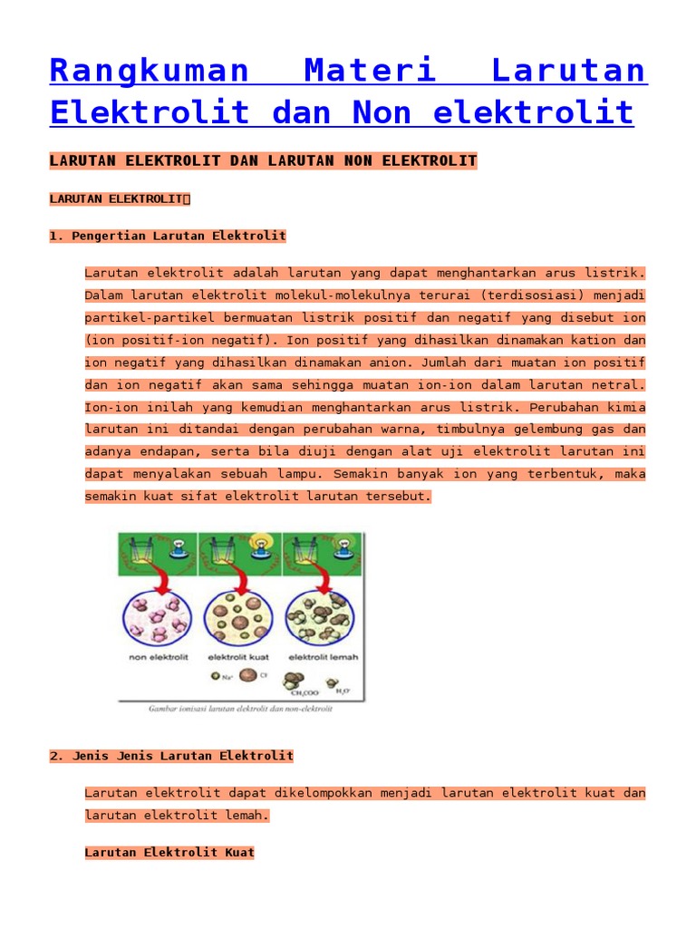 Rangkuman Materi Larutan Elektrolit Dan Non Elektrolit | PDF