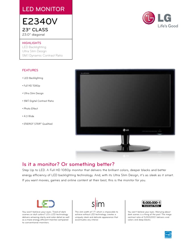 LG E2340v PN Product Manual 674989 | PDF | Computer Monitor | Backlight