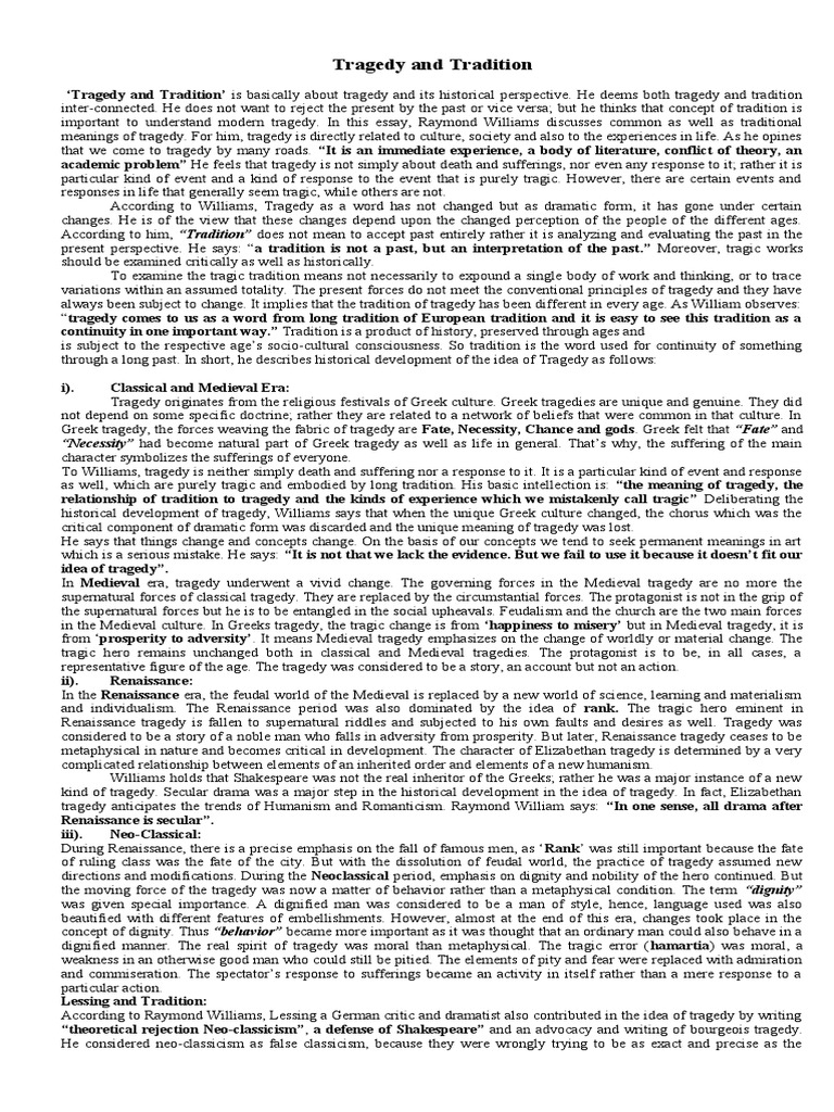 Modern Tragedy by Raymond Williams | PDF | Tragedy | Traditions