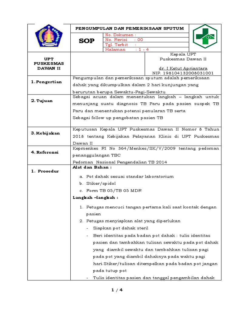 Sop Pengumpulan Dan Pemeriksaan Sputum | PDF
