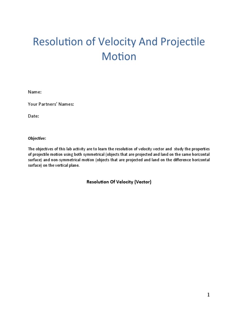 Projectile Motion Lab | PDF | Projectiles | Velocity