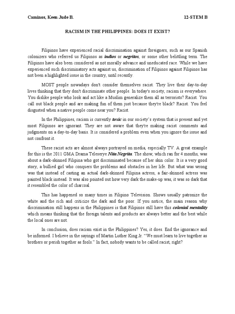Racism in the Philippines: An Overview | PDF | Racism | Discrimination ...
