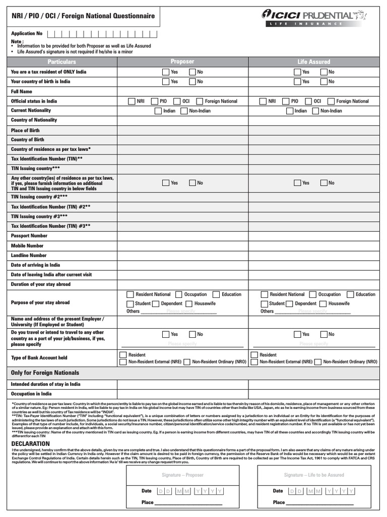 NRI PIO OCI Foreign National Questionnaire Form | PDF