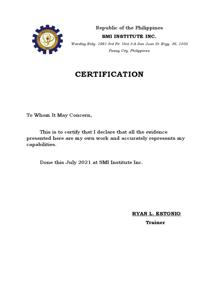 Certification: Republic of The Philippines | PDF