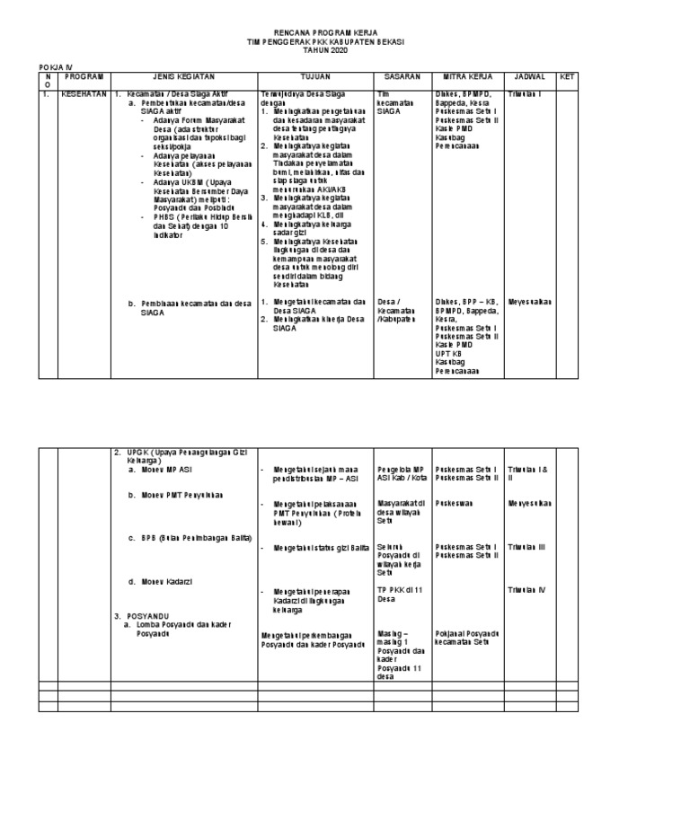 Rencana Program Kerja Pokja Iv PKK | PDF