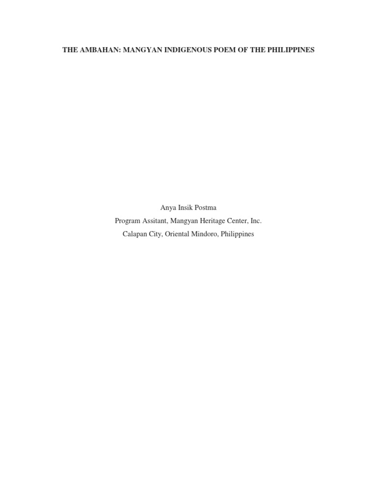 The Ambahan: Mangyan Indigenous Poem of The Philippines | PDF | Poetry ...